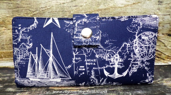 Nautical Map Boat Ocean Map Wallet Handmade Long Wallet Bifold | Etsy