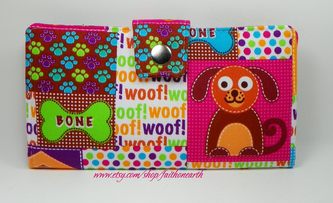 Sweet Puppy Dog Handmade Long Wallet Bifold Clutch PAWS AND BONES or ...