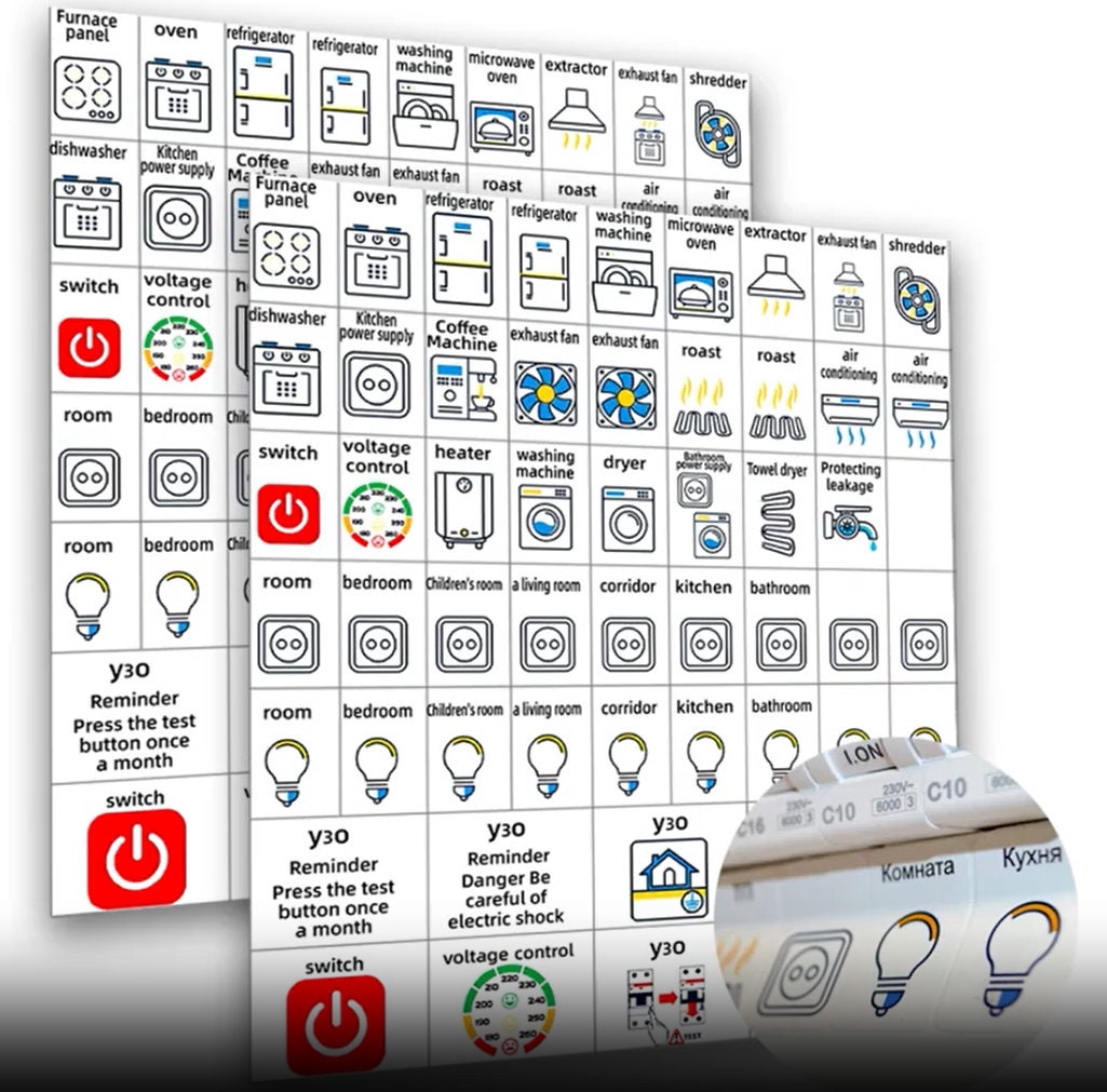 Electrical Panel Sticker Set Circuit Breaker Box Identification Labels ...