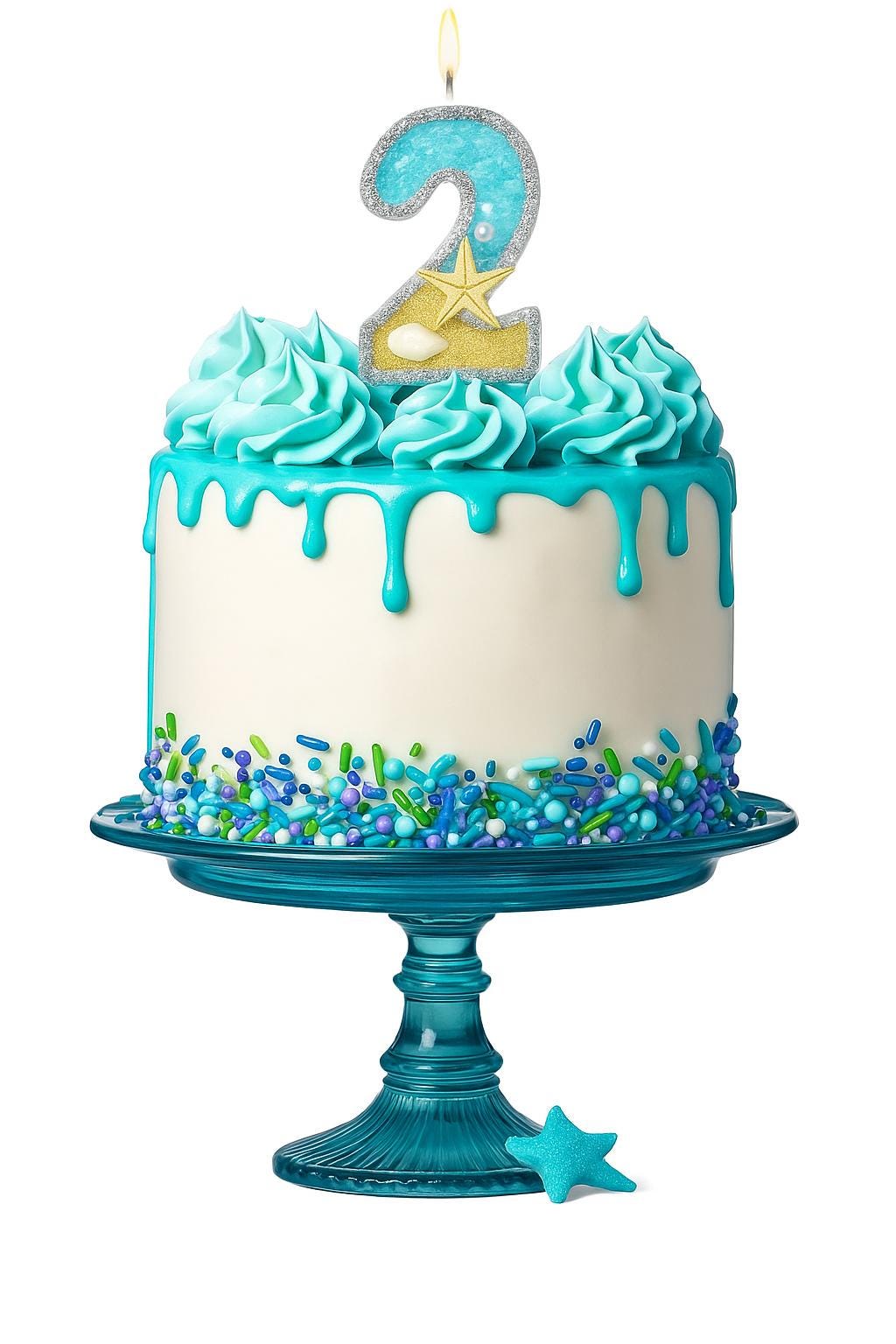 2nd Birthday Candle: Glitter Number 2, Starfish Cake Topper - Etsy