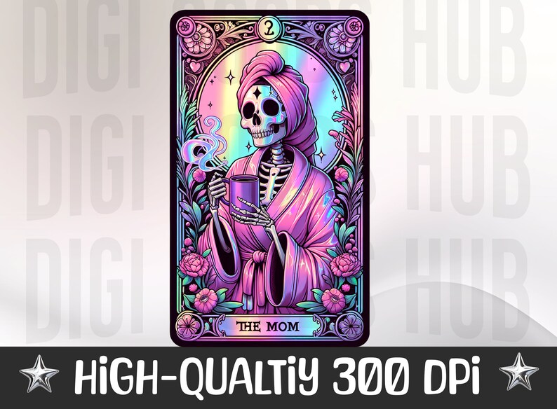 The MOM Funny Tarot Card PNG, Bath Robe Pink Skeleton Mama Sublimation ...