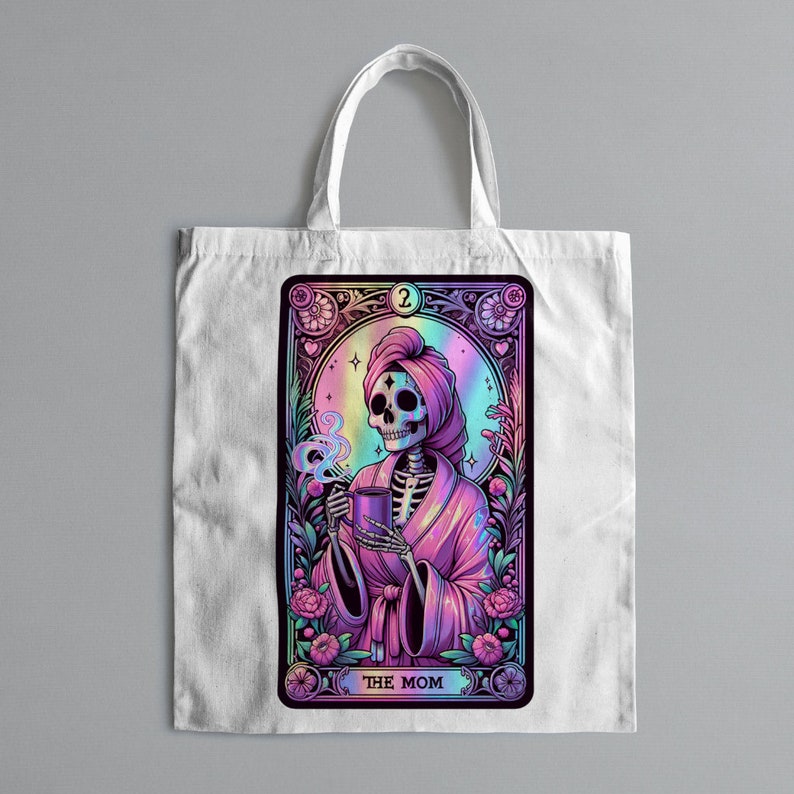 The MOM Funny Tarot Card PNG, Bath Robe Pink Skeleton Mama Sublimation ...