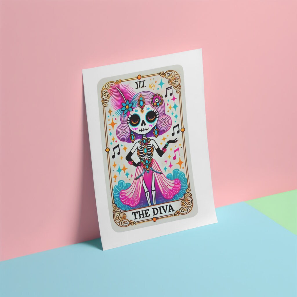 The Diva Funny Tarot Card PNG, Skeleton Sublimation Design, Witchy ...