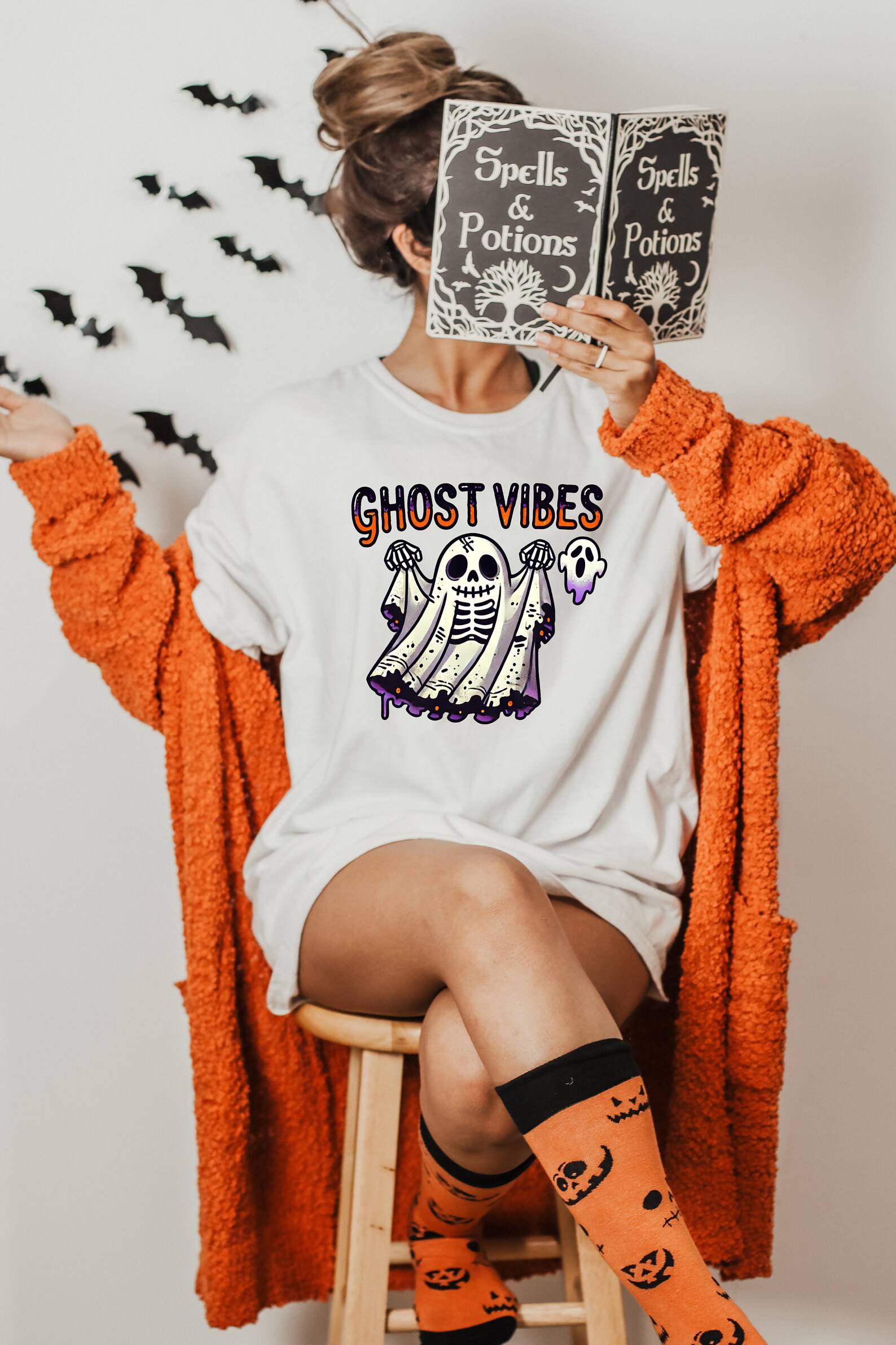Ghost Vibes PNG, Cute Ghost Clipart, Spooky Halloween Sublimation Design, Skeleton Boo DTF Shirt ...