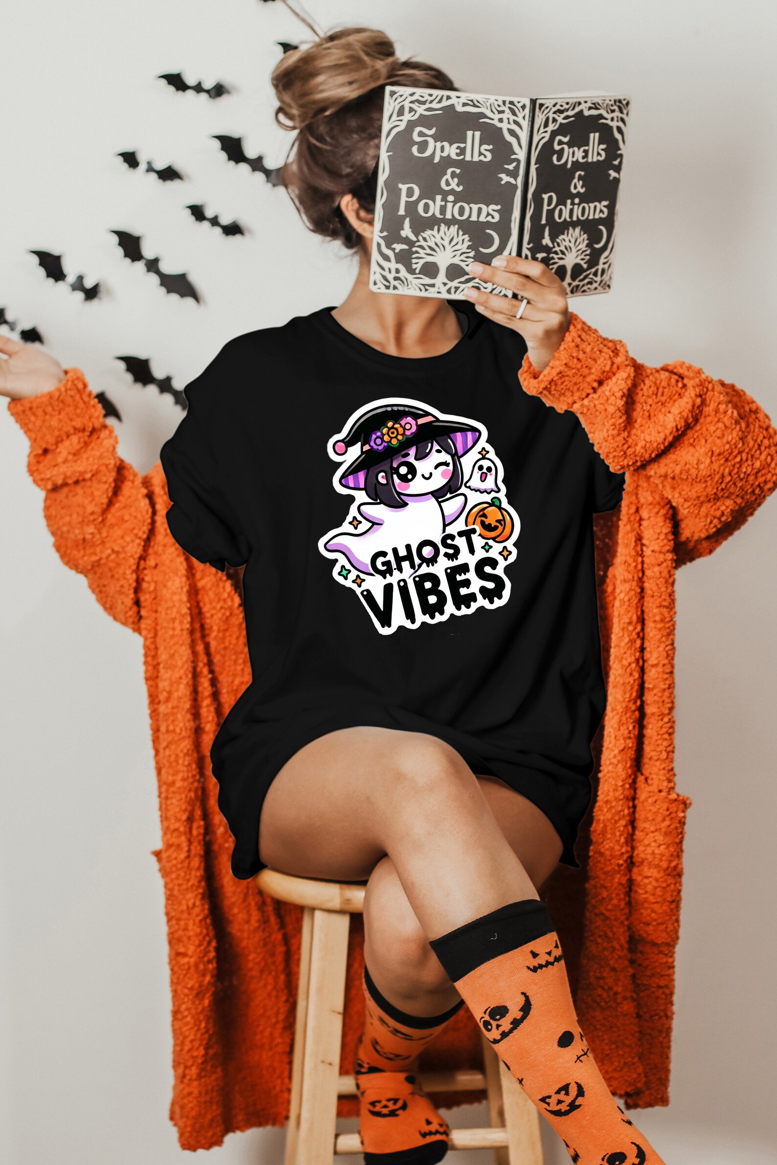 Ghost Vibes PNG, Cute Girl Clipart, Spooky Halloween Sublimation Design ...