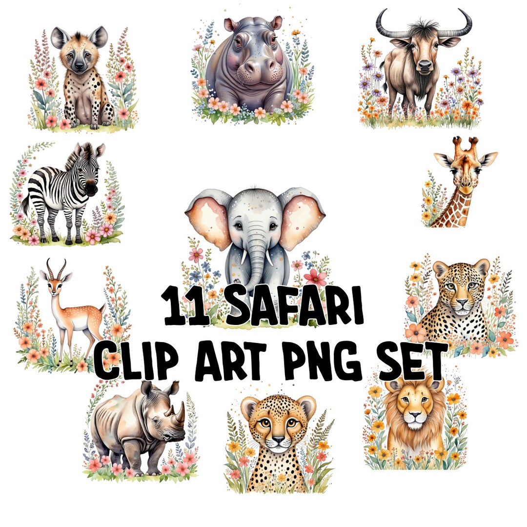 Wild Safari Animals Clip Art Set of 11 Pngs, Digital Jungle Wildlife ...