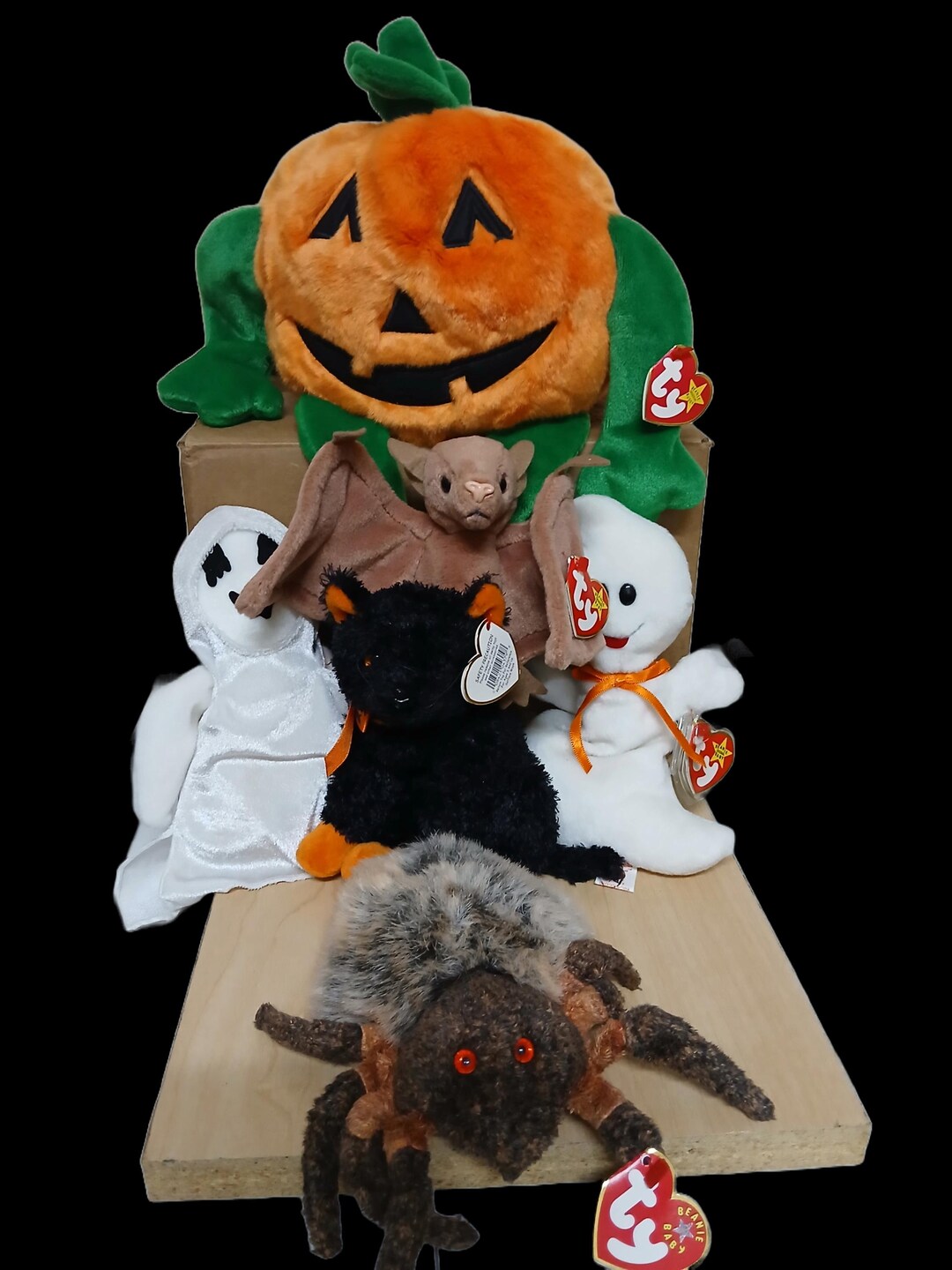 Vintage TY Beanie Baby Halloween Lot Batty the Bat Fraidy the Cat ...