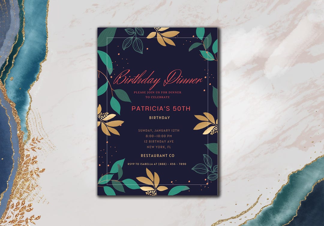 Birthday Invitation Card Editable Card Printable Card Elegant Style ...
