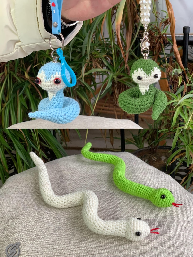 Crochet Snake Keychain, Mini Snake Plushie, Snake Handmade Art, Snake ...