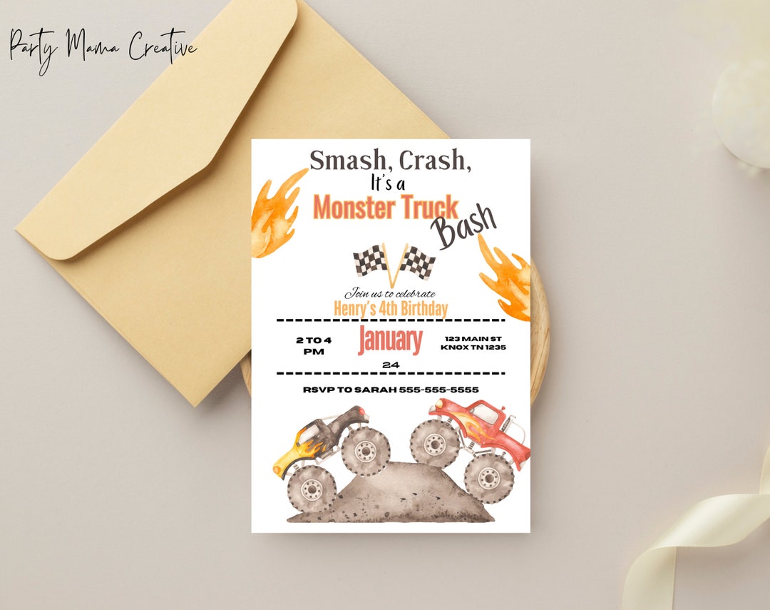 Monster Truck Smash Crash Monster Truck Bash Digital Template. Fully ...