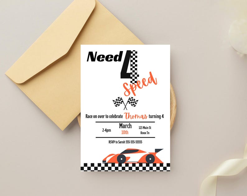 Need 4 Speed Race Car Invitation. Need Four Speed, Birthday Invitation ...