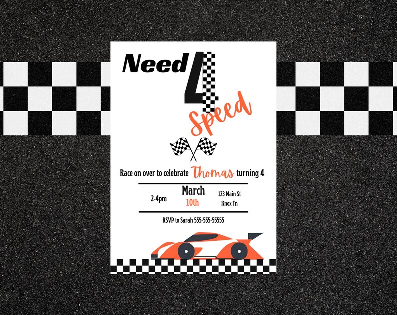 Need 4 Speed Race Car Invitation. Need Four Speed, Birthday Invitation ...