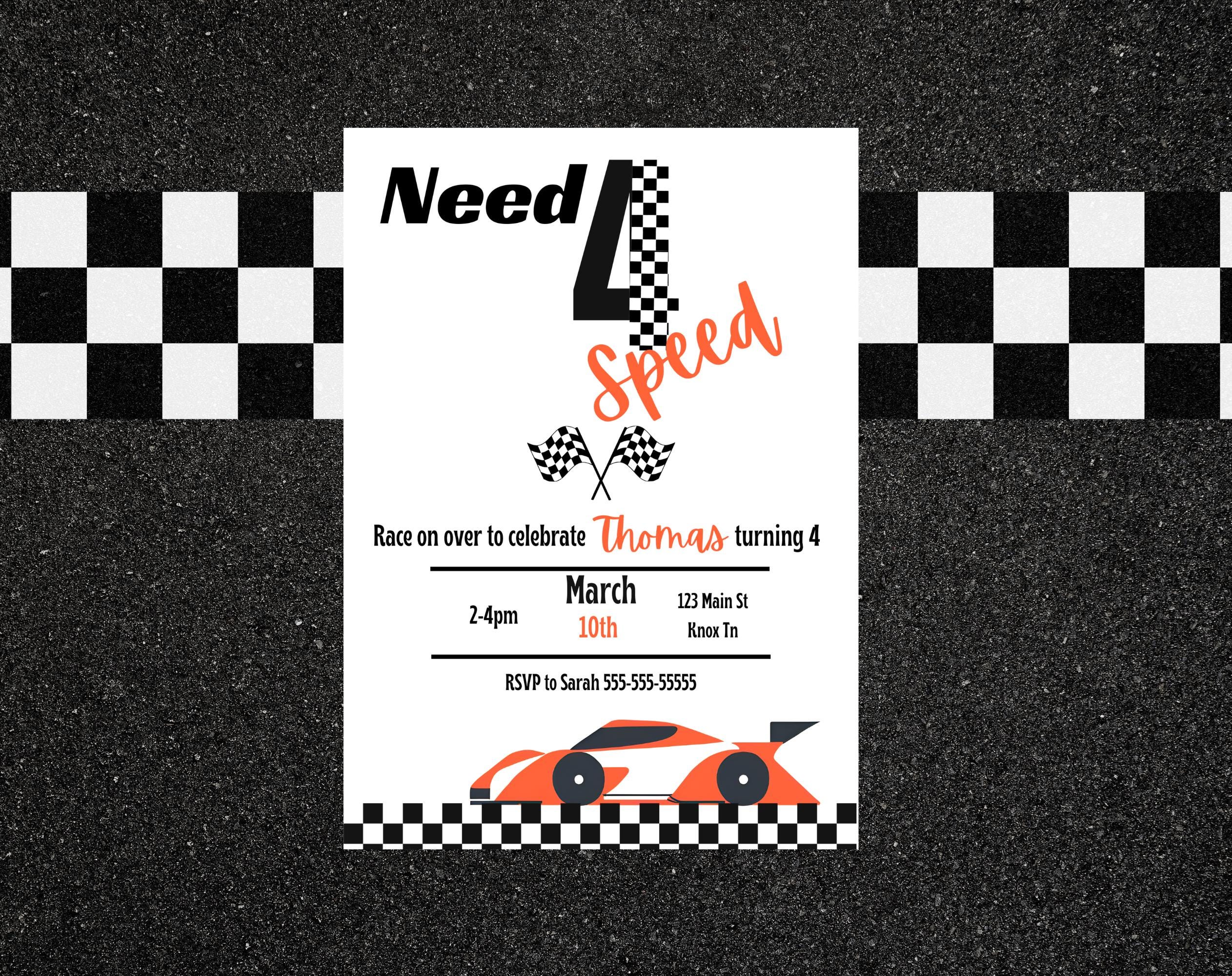 Need 4 Speed Race Car Invitation. Need Four Speed, Birthday Invitation ...