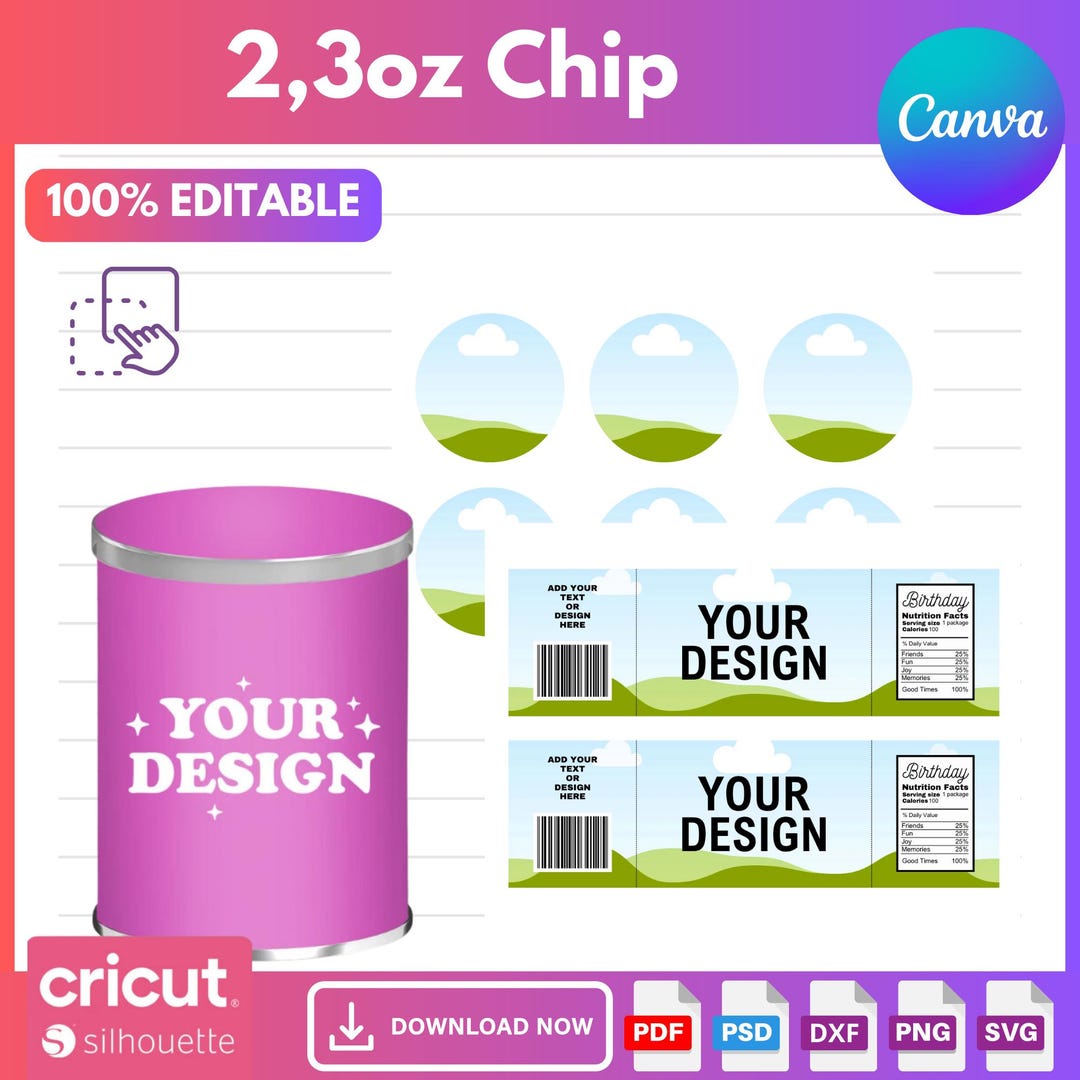 2.3 Oz Chip Box Packaging Template, Canister Label, Snack Stack Design ...