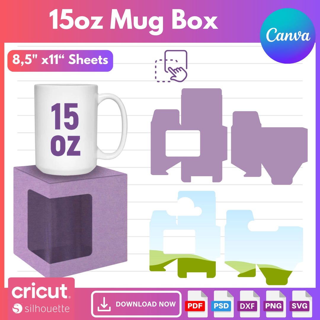 15 Oz Mug Box Template, SVG Mug Box, Template With Window, Square Box ...