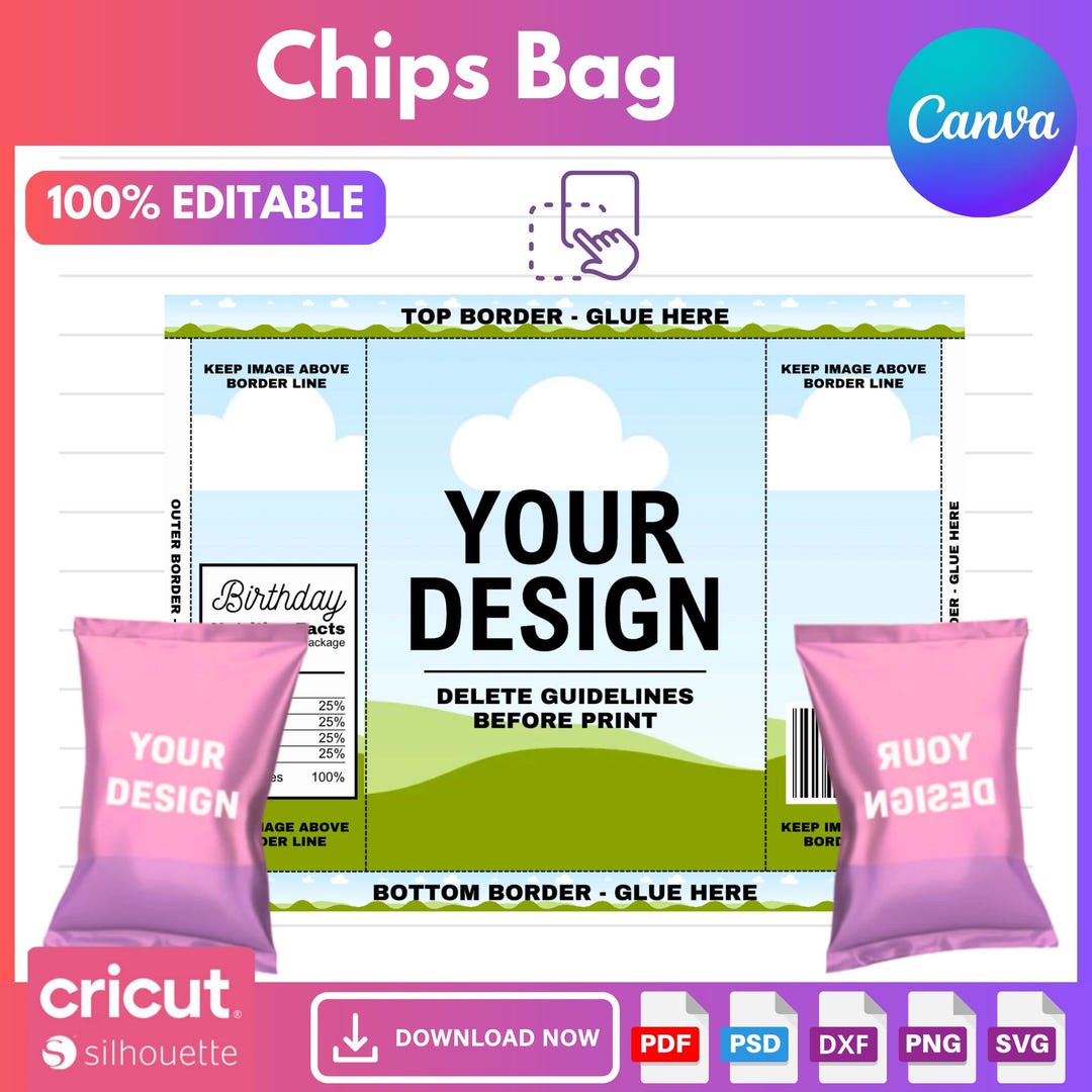 Blank Chip Bag Template, Chip Bag Label, Party Chip Bag, Editable ...