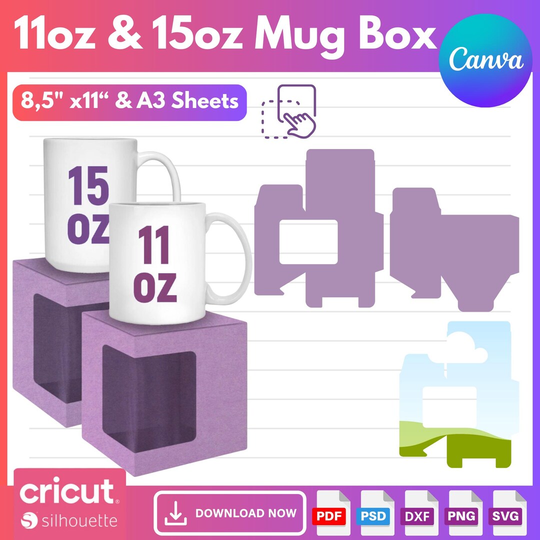 Set of Mug Box Templates for 11 Oz & 15 Oz Mugs. Includes SVG Mug Box ...