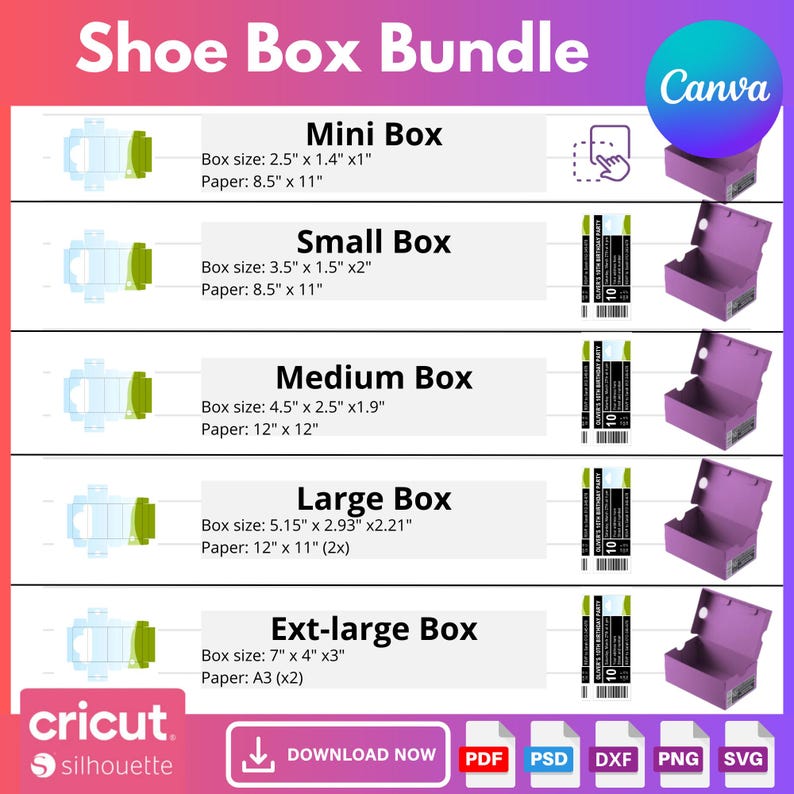 Shoe Box Template Set, SVG Sneaker Box, Party Favor Shoe Box ...