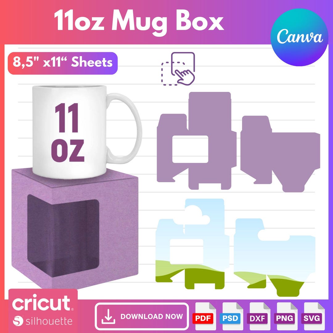 11 Oz Mug Box Template, SVG Mug Box, Template With Window, Square Box ...