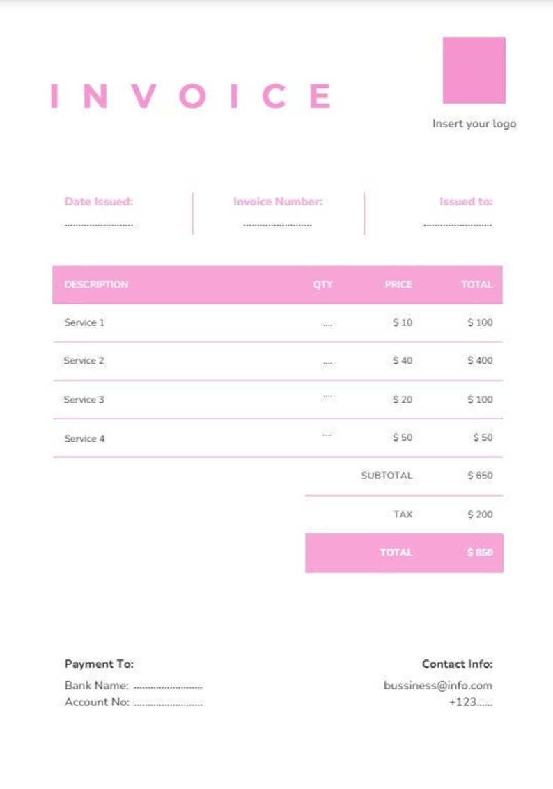 Aesthetic Minimalist Bussiness Invoice Template. - Etsy