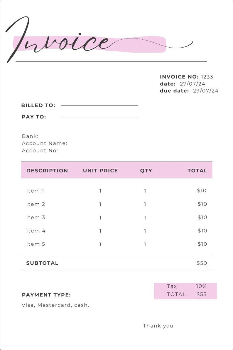 Invoice Template Aesthetic. - Etsy