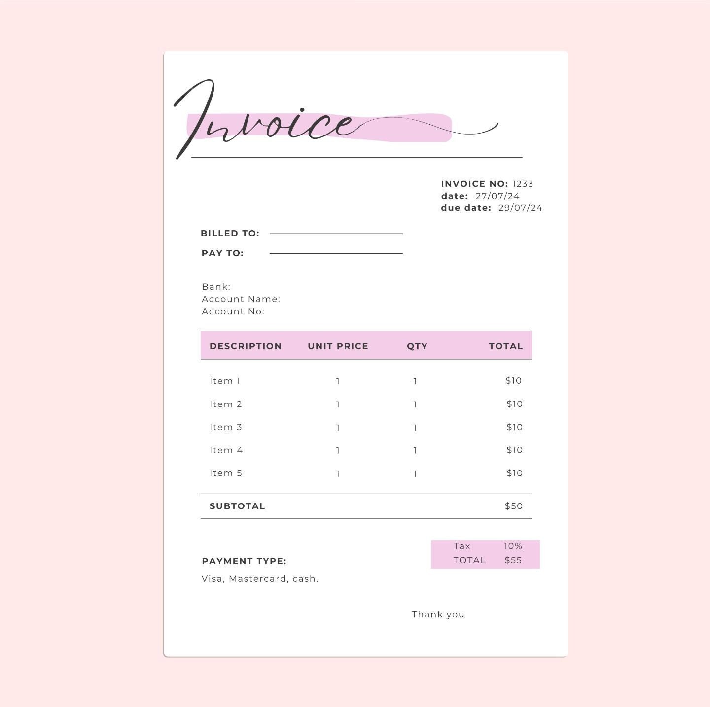 Invoice Template Aesthetic. - Etsy