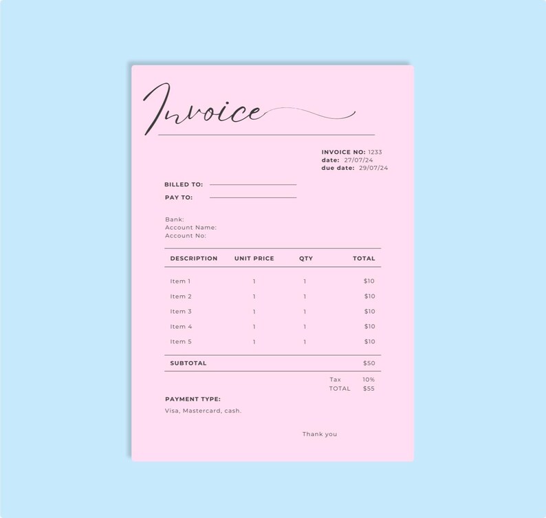 Invoice. Aesthetic Invoice Template for Small Bussinesses: for Example ...
