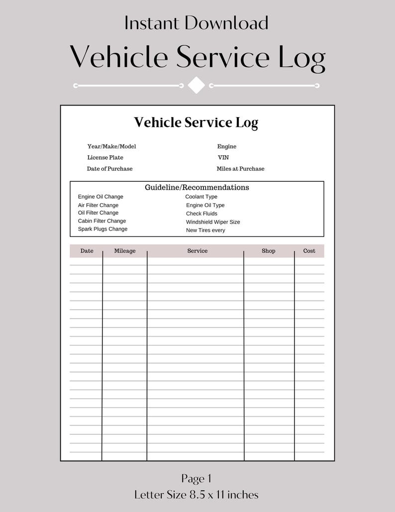 Vehicle Service Log - Etsy