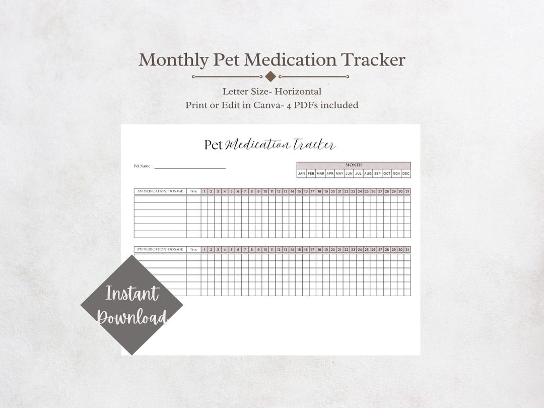 Monthly Pet Medication Tracker, Editable and Printable, Pill Tracker ...