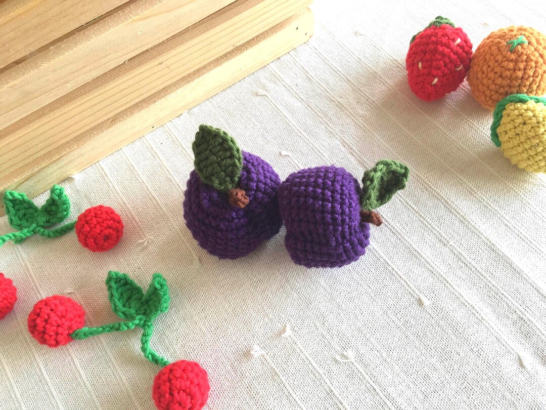 Crochet Plum - Cute Amigurumi Fruits - Kids Kitchen Play Set - Kitchen ...