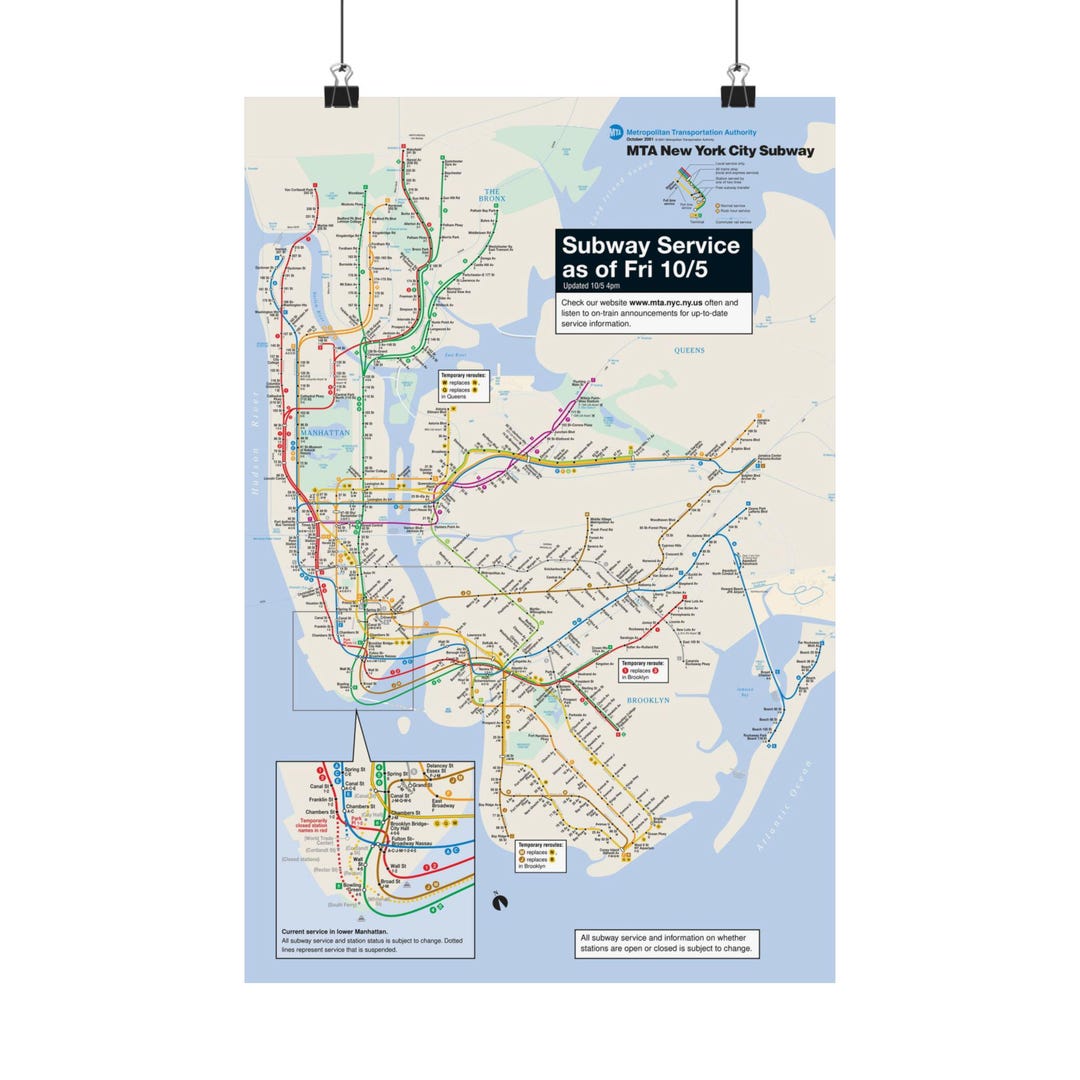 MTA NYC Subway Map Poster October 2001 (1 Month After 9/11) - Etsy