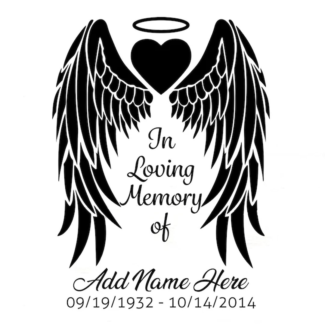 In Loving Memory Angel Wings SVG, Angel Wings Heart Halo, Add Name and ...
