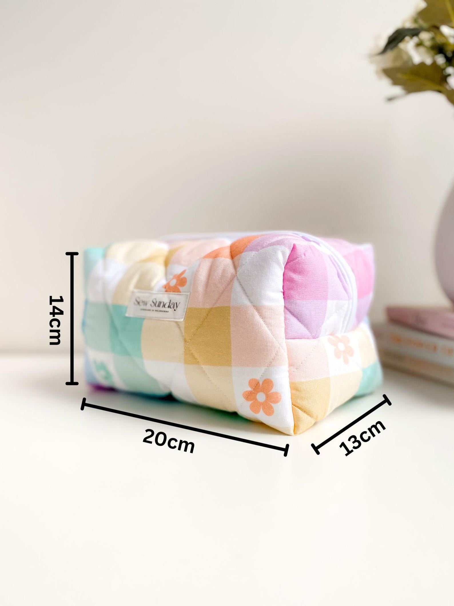 Quilted Rainbow Checkered Makeup Bag, Essential Travel Pouch on the Go ...