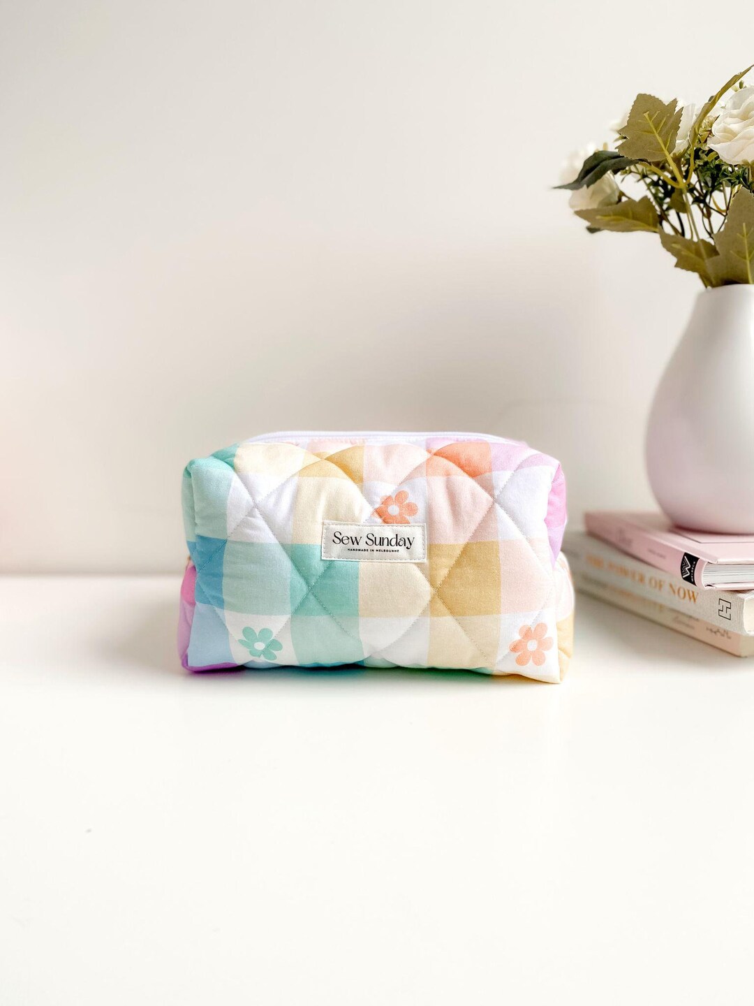 Quilted Rainbow Checkered Makeup Bag, Essential Travel Pouch on the Go ...
