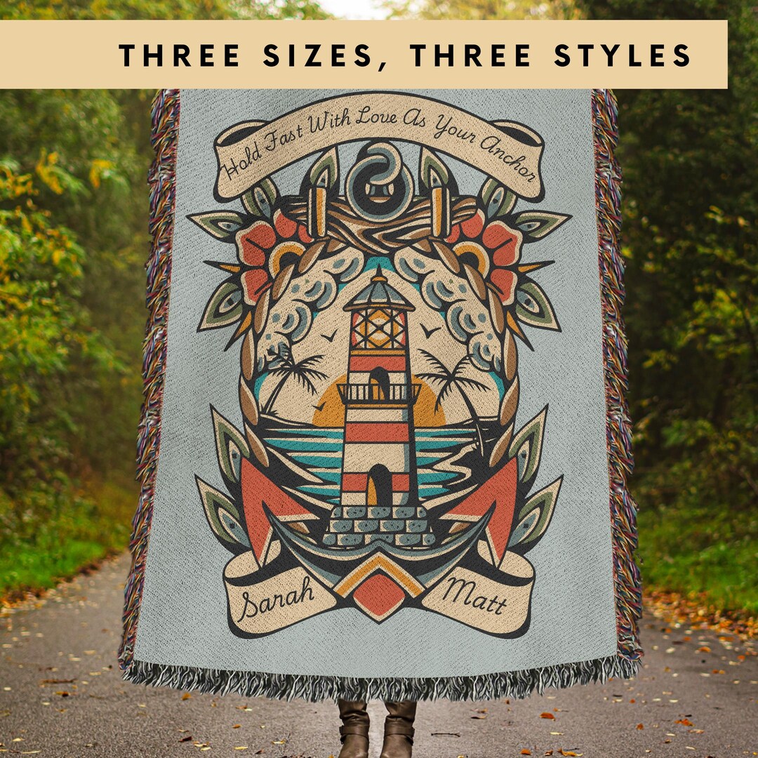 Personalized Nautical Blanket: Anchor Lighthouse Tattoo Wedding Throw ...