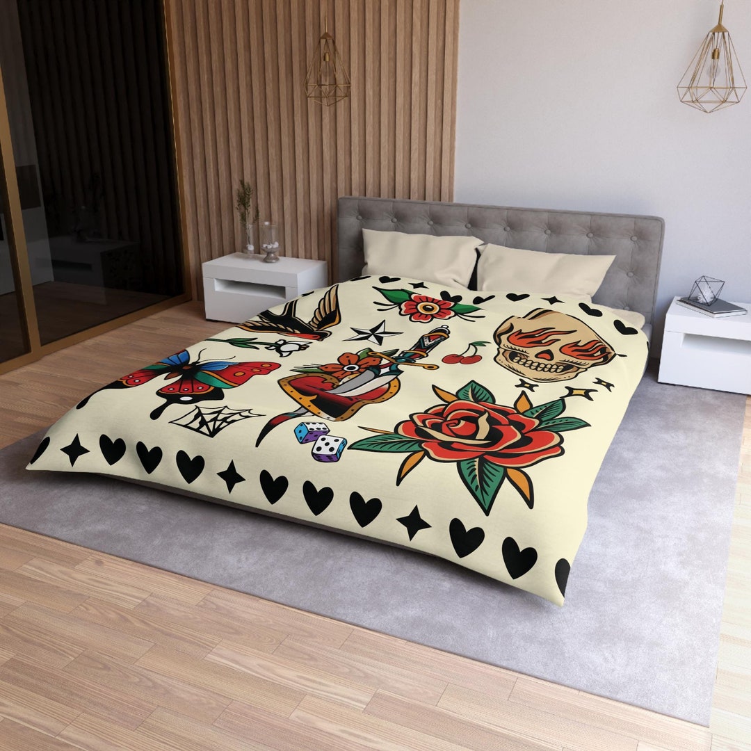 Tattoo Flash Duvet Cover Vintage Tattoo Bedding Traditional Tattoo ...
