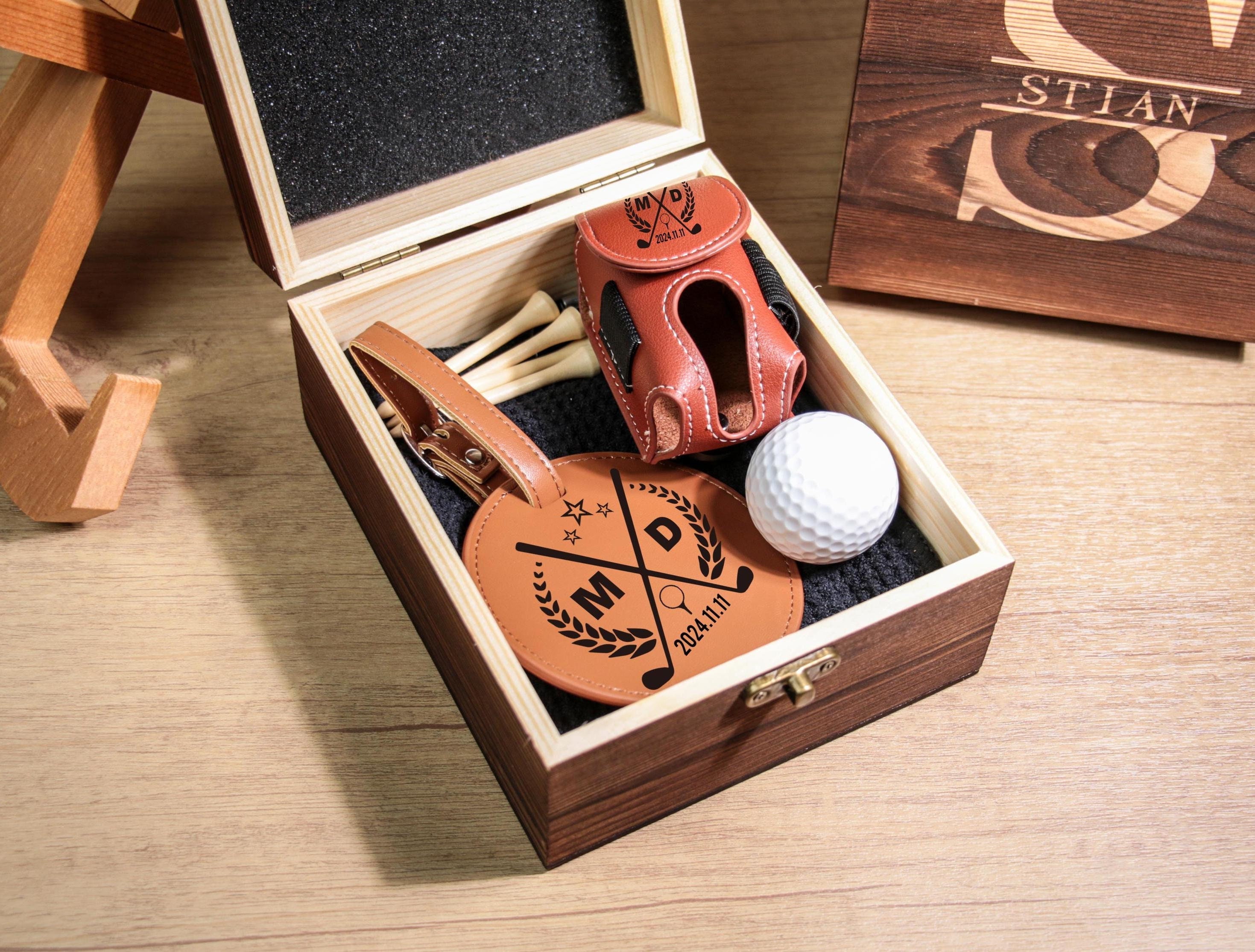 Personalized Golf Gift Set: Engraved Wooden Box, Golf Bag Tag - Etsy