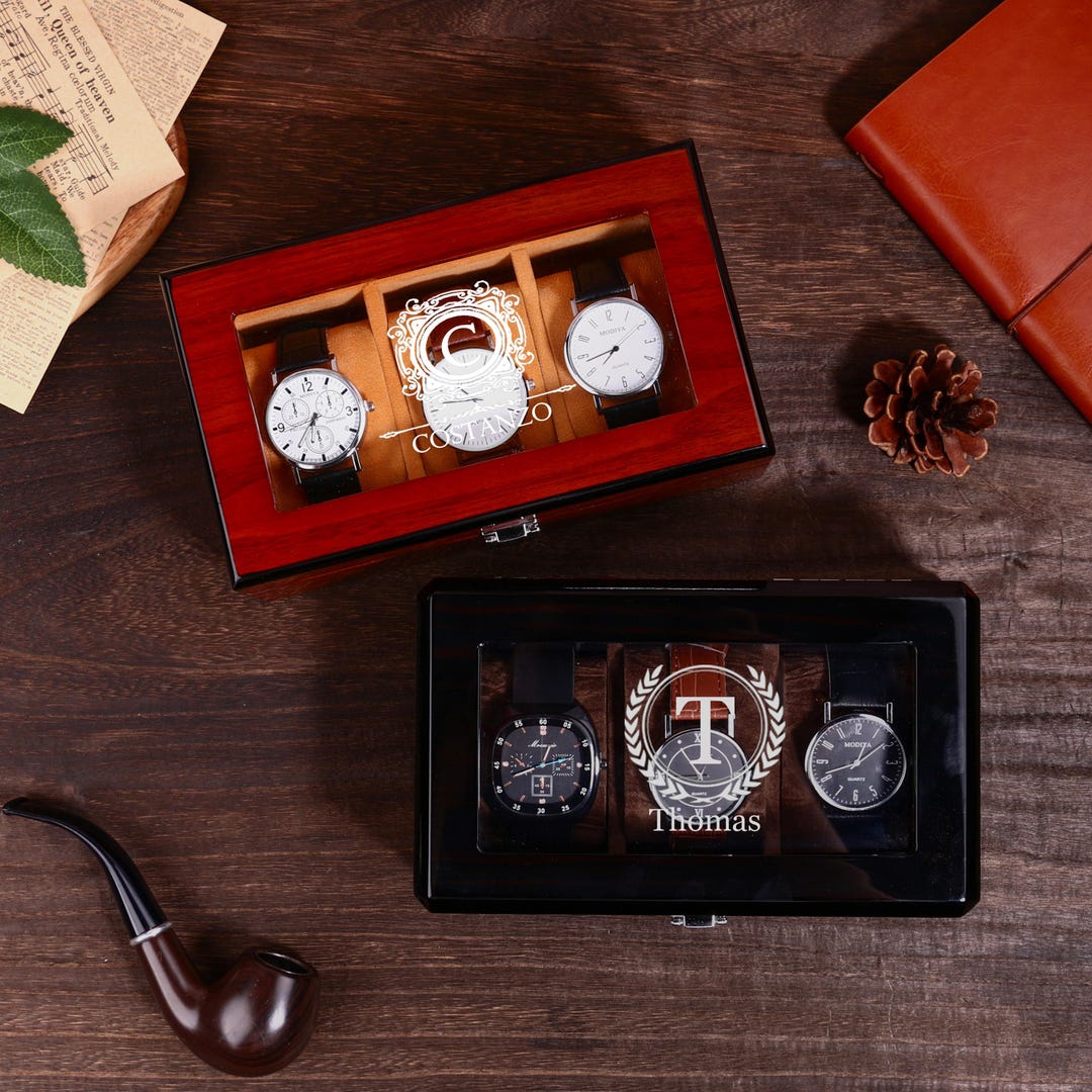 Personalized Watch Box for Men 3 Divider Slots,engraved Wooden Jewelry ...