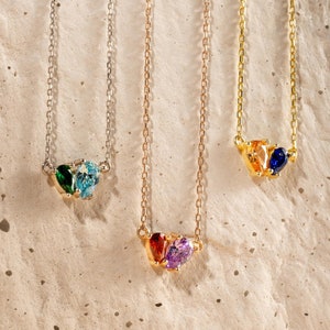 Couple Birthstone Matching Heart Necklace, Personalizable Two ...