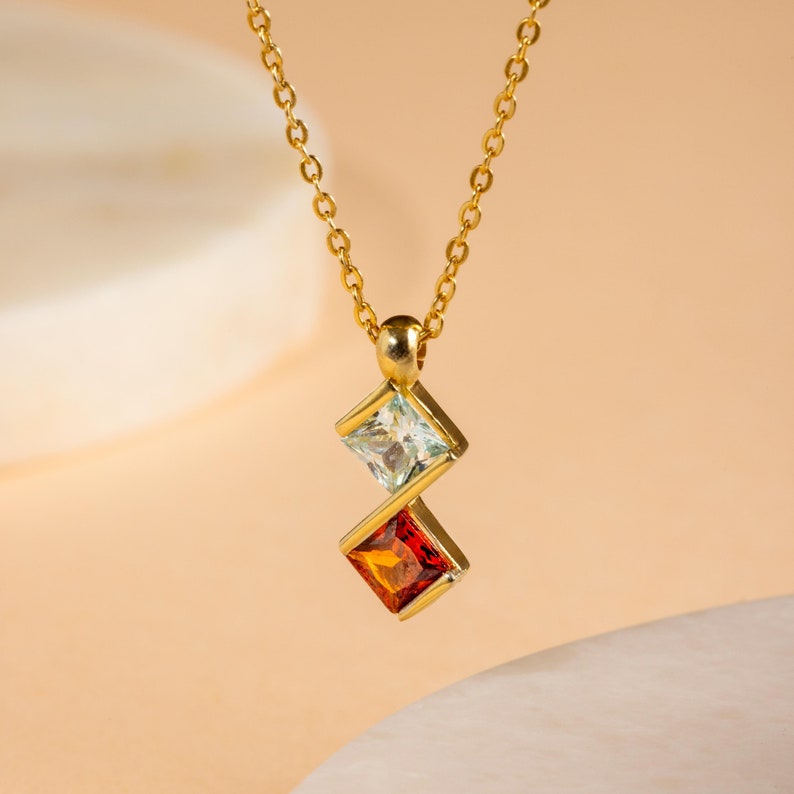Personalized Three-stone Vertical Pendant, Custom Family Birthstone ...