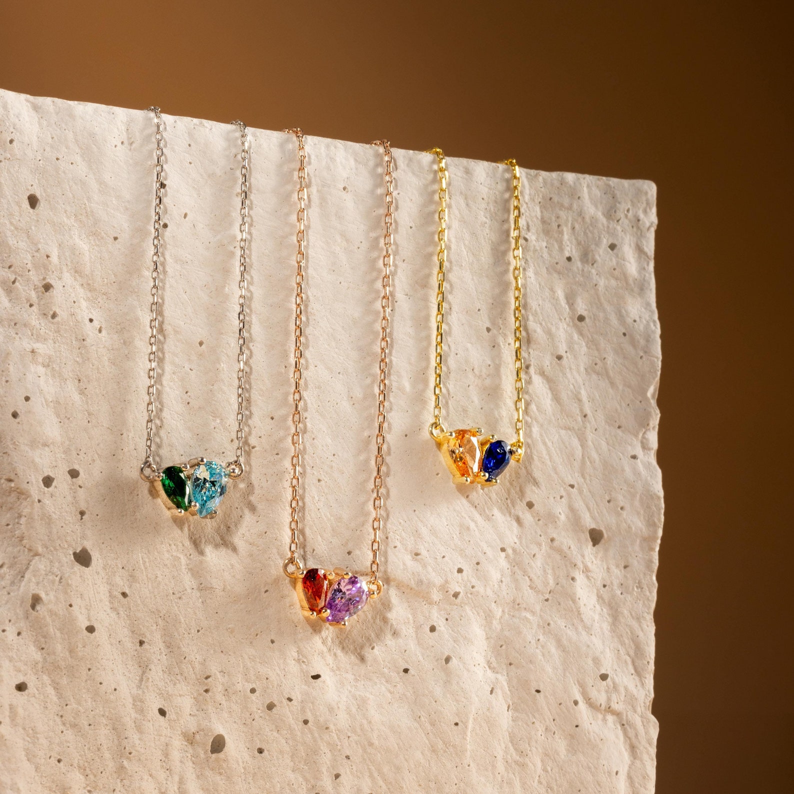 Couple Birthstone Matching Heart Necklace, Personalizable Two ...
