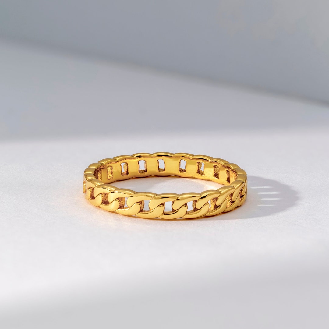 Stackable Cuban Chain Ring 18k Gold Vermeil, Miami Cuban Chain Stacking ...