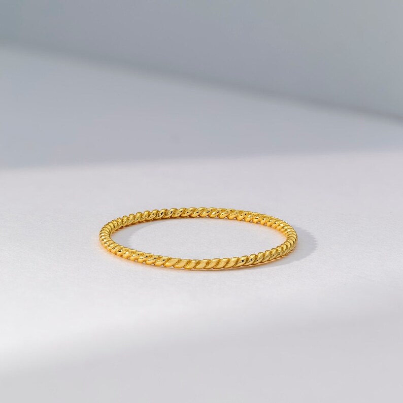 Thin Stacking Rope Ring, Infinity Loose Twisted Skinny Wedding Band Thick 14k Gold Plated Silver ...