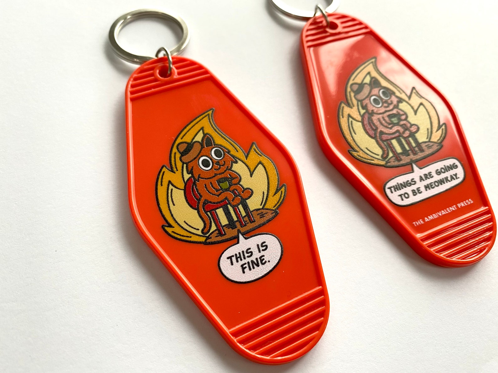 This is Fine Cat Meme Inspired Retro Motel Key Fob | Etsy