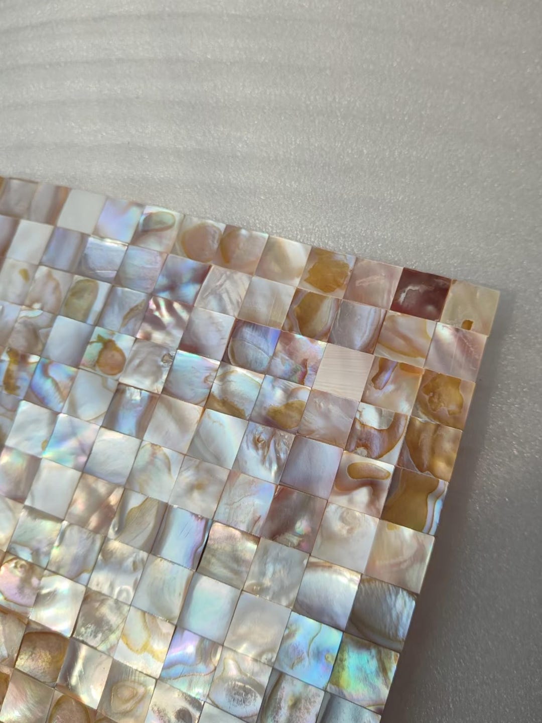 Handmade Seamless Mini Square Mother of Pearl Mosaic Tile Warm Amber ...