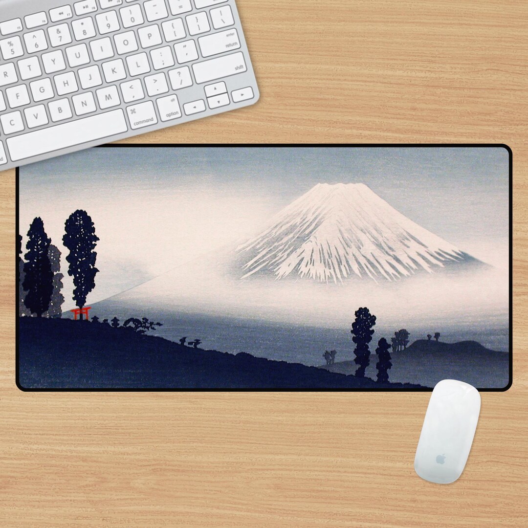 Mt Fuji Tori Gate Desk Mat, Vintage Japanese Art Mousepad, Large Gaming ...