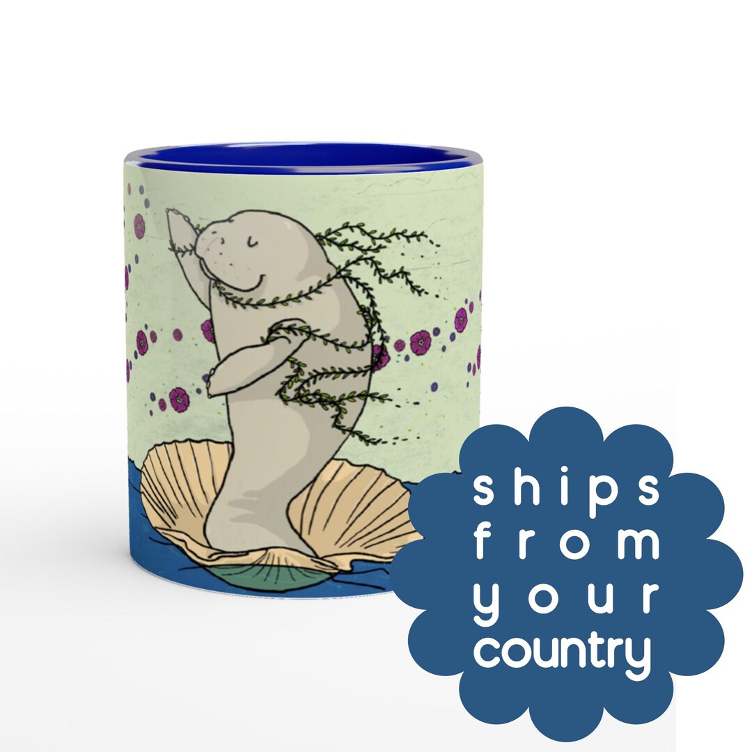 Venus Manatee Ceramic Mug: Self-care Gift, Blue Handle 11oz - Etsy