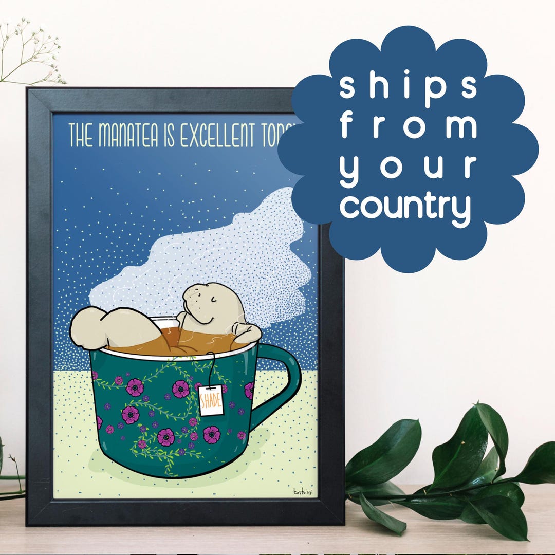Manatea Teacup Art Print: Funny Tea Lover Gift (A3 Poster) - Etsy
