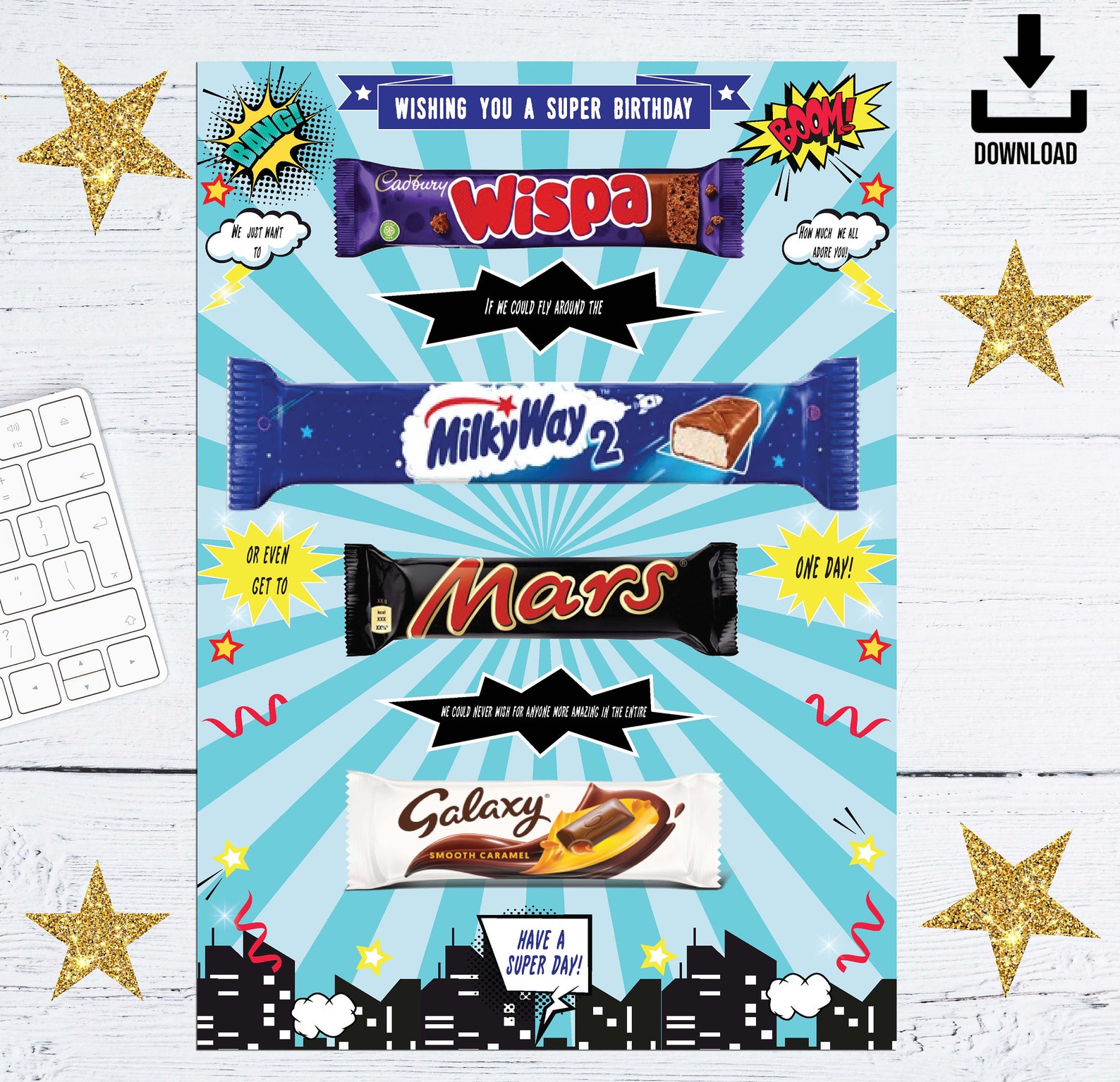A4 Digital PRINTABLE Happy Birthday Super Hero / Chocolate Candy Bar ...