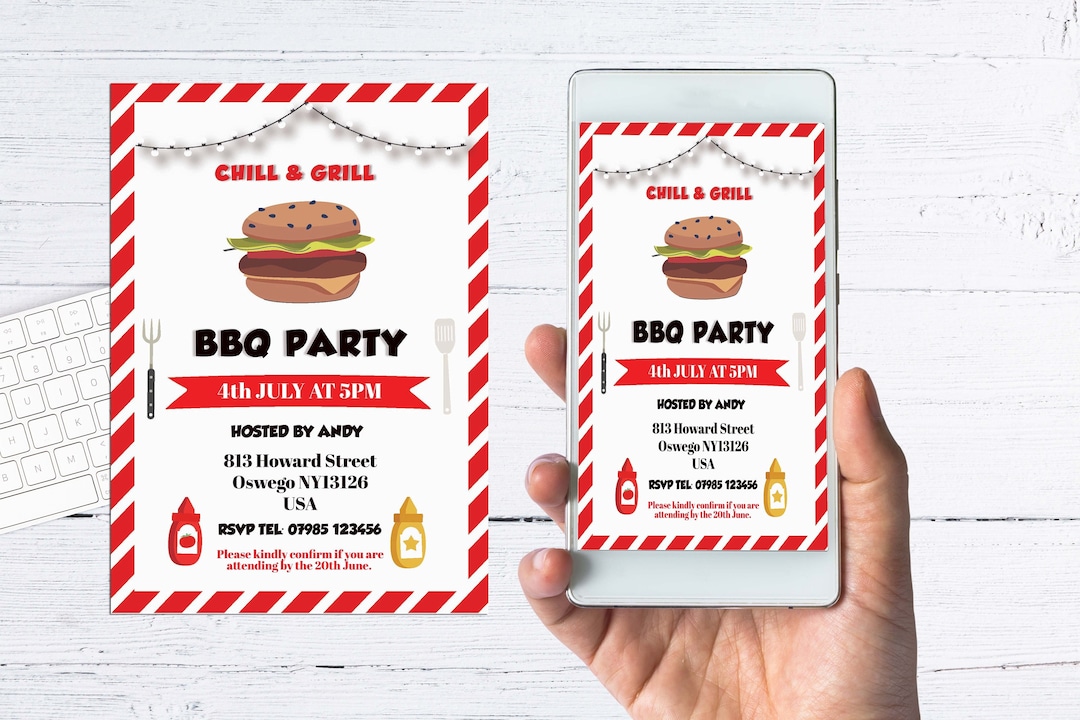Chill & Grill BBQ Party Invitation, Personalised and Ready to Send in ...